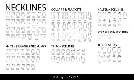 Set of necklines clothes - collars, plackets, knits, sweaters, tops ...