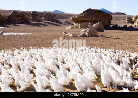Ice formations modeled by wind from Bolivia. Andean plateau Stock Photo ...
