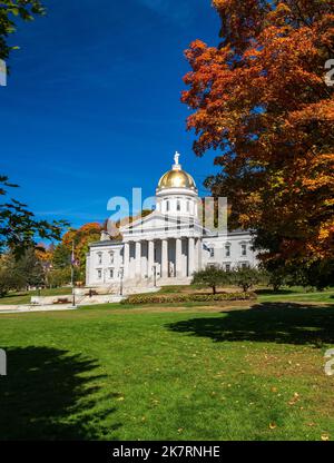 Gold leaf dome of the Vermont State House capitol building in ...