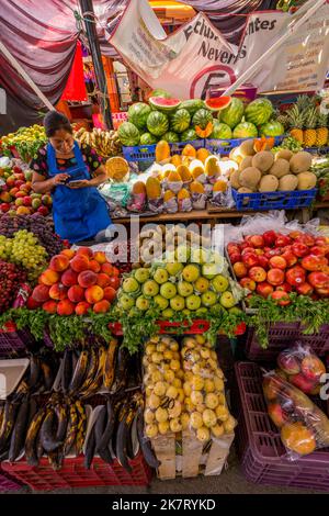 Produce stands on the weekly indigenous market in the small town of ...