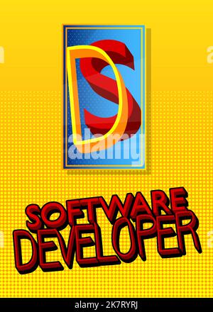 Superhero coat of arms showing Software Developer icon. Colorful comic ...