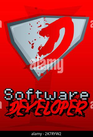 Superhero coat of arms showing Software Developer icon. Colorful comic ...