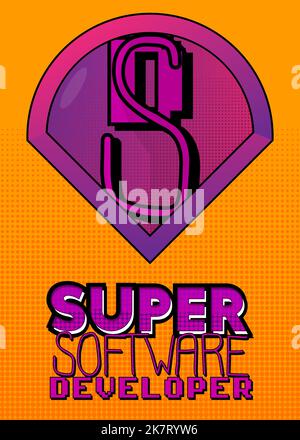 Superhero coat of arms showing Software Developer icon. Colorful comic ...
