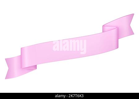 3d label ribbon. Glossy pink blank plastic banner for advertisment ...