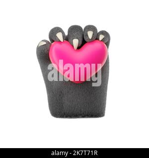 3d furry wolf hands holding heart in plastic cartoon style. Werewolf ...