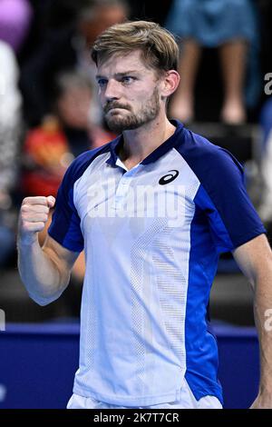 Belgian David Goffin reacts during a tennis match between Belgian David ...