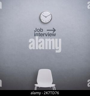 Job interview waiting room with directory sign and empty chair Stock ...