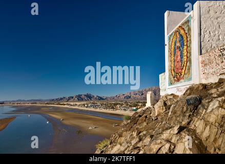 Tile mosaic of Virgin of Guadalupe at shrine on top of Cerro el ...
