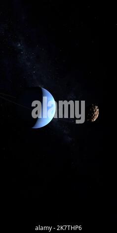 Nereid moon orbiting around Neptune planet in the outer space Stock ...