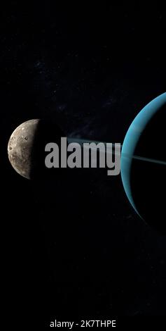 Satellite Oberon and Uranus planet in the outer space Stock Photo - Alamy