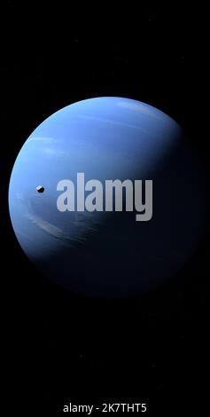 Proteus moon orbiting around Neptune planet. 4K Vertical Stock Photo ...