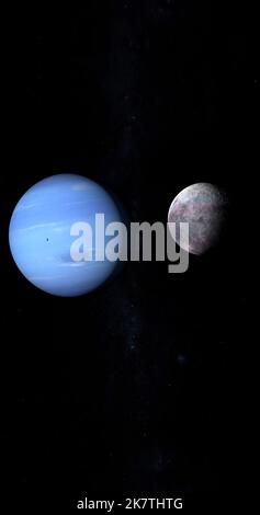 Proteus moon orbiting around Neptune planet. 4K Vertical Stock Photo ...