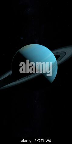 Uranus planet with Puck moon orbiting and sun and solar atmosphere ...