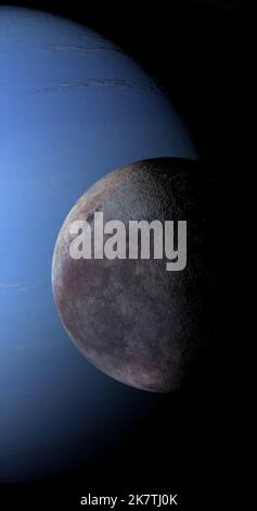 Satellite Triton, moon of Neptune planet, in the outer space Stock ...
