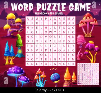 Vector fairytale wordsearch puzzle for kids. Simple magic kingdom ...