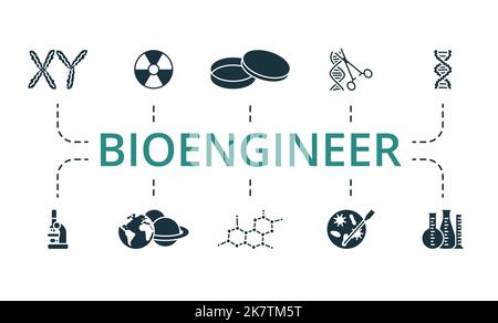 Bioengineer icon set. Monochrome simple Bioengineer icon collection ...