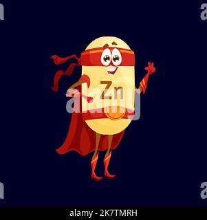 Cartoon zinc or zincum superhero micronutrient character. Isolated ...