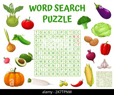 Raw cabbage vegetables, word search puzzle game worksheet, vector kids ...