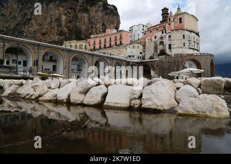 The characteristic village of Atrani on the Amalfi Coast, Italy Stock ...
