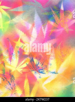 Fluorescent acrylic texture of marijuana leaves. Ganja background ...