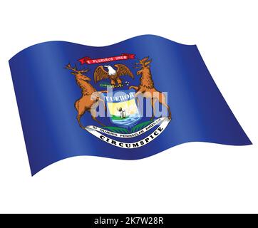 accurate correct michigan mi state flag flying waving flowing on ...