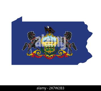 Pennsylvania Map Flag. Map of PA, USA with the state flag. United ...
