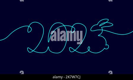 2023 New Year single continuous line art. Holiday greeting card ...