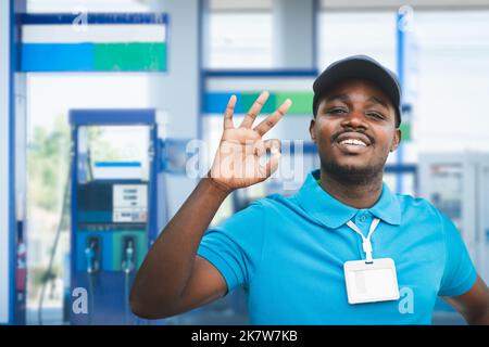 Gas station staff worker service working refill cars gasoline engine ...