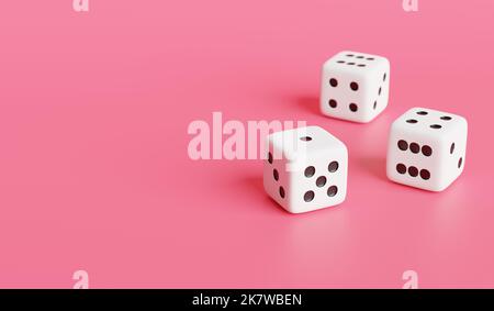 Casino Gambling Concept. Pink Game Dice Cubes in Flight on a pink ...