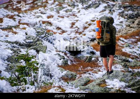 Autumn views and hikers on the summit ("The Chin") of Mt. Mansfield ...