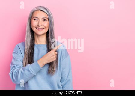 Photo of charming sweet retired woman dressed white t-shirt sitting ...