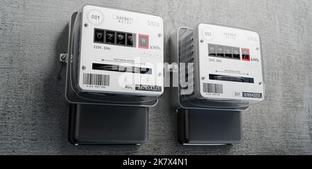 Electricity meters and concrete wall - 3D illustration Stock Photo - Alamy