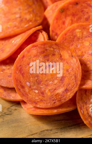 Organic Dry Beef Pepperoni Slices Ready to Eat Stock Photo - Alamy