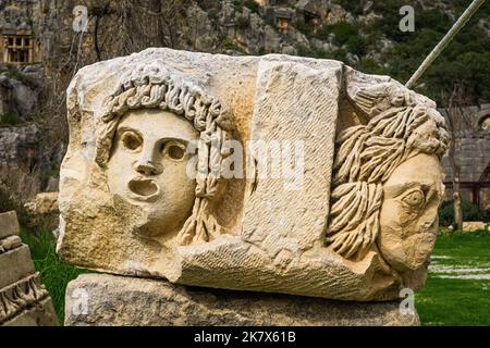 Preserved bas reliefs with floral ornaments and masks. Myra Ancient ...
