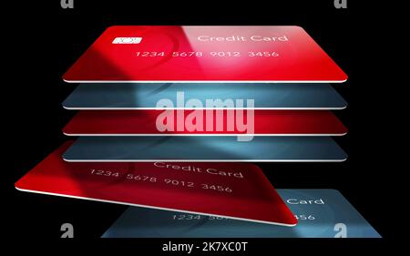 Credit cards or debit cards, mock generic ones are seen with a display ...