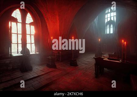 Gothic atmosphere inside of an ancient vampire castle for games as a ...