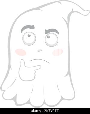 Vector illustration of a cartoon ghost with a doubtful or thinking ...