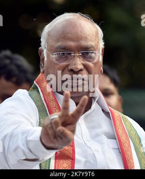 NEW DELHI, INDIA - OCTOBER 2: Mallikarjun Kharge (President of Indian National Congress) pays ...