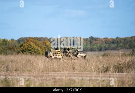Polaris MRZR-D4 UTV (utility task vehicle) carrying soldiers from 40 ...