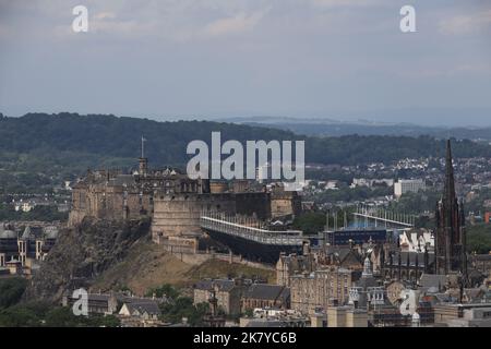 Elevated view of Edinburgh Castle with stage for Edinburgh Military ...