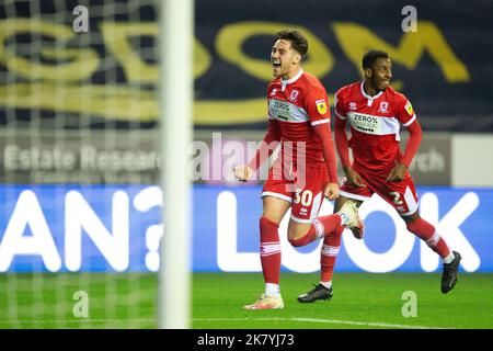 Hayden Hackney #30 of Middlesbrough celebrates his goal to make it 1-3 ...