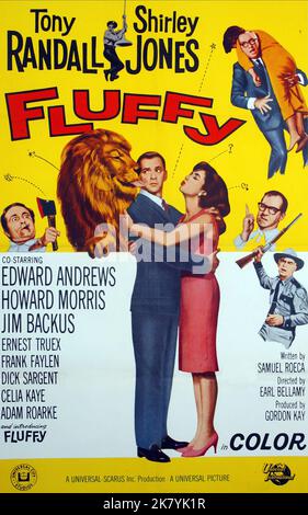 Director Earl Bellamy with Shirley Jones on the set with a lion during the filming of Fluffy ...