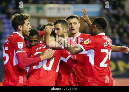 Hayden Hackney #30 of Middlesbrough celebrates his goal to make it 1-3 ...