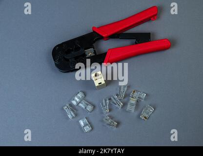 Hand crimp tool for crimping of the round terminals and small heap of ...