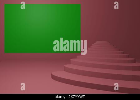 stair and green chroma key in the background, movie theater poster 3d ...