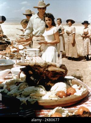 Rock Hudson, Elizabeth Taylor, on the set of "Giant" (1955) Warner Bros ...