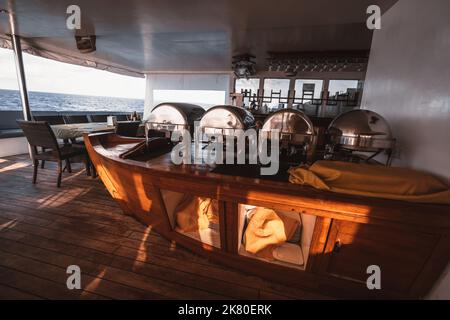 Cruise ship cafeteria deck on ocean liner Mediterranean cruising early ...