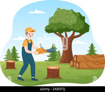 People Tree Cutting and Timber with Truck, Chainsaw Wooden and Tools ...