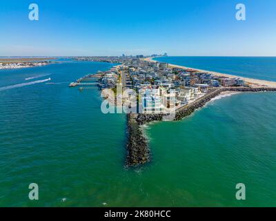 Longport Point aerial view with Atlantic City at the background ...