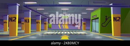 Underground car parking with vacant places and markup. Empty area for ...